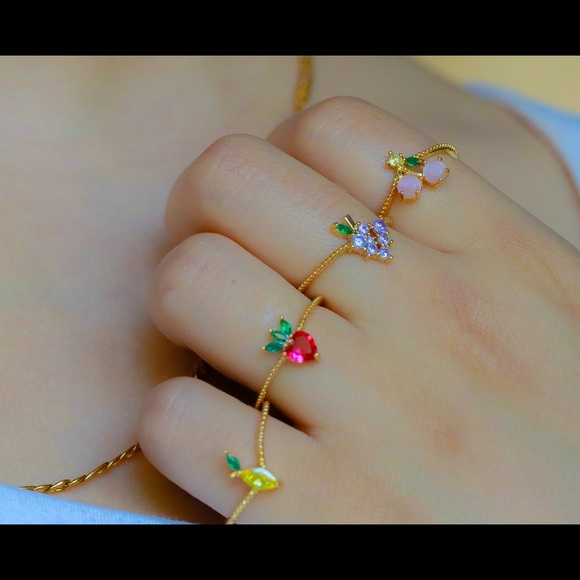 Dollus | Jewelry | New 22k Gold Plated Summer Fruits Ring Set | Poshmark